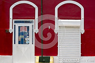 Colored Red Wall And White Doors, Colonial Architecture In Venezuela ...