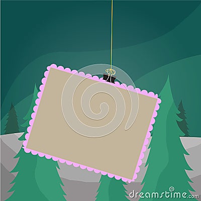 Colored Stamp Stuck By Binder Clip And String. Empty Square Frame With ...