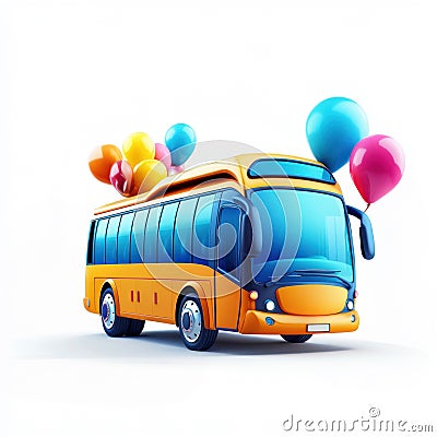 Colorful Buses With Balloons On A White Background Stock Illustration ...