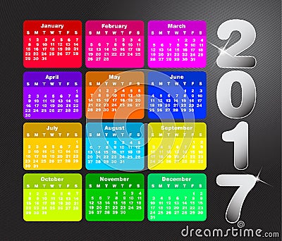 Colorful Calendar For 2017. Week Starts On Sunday Stock Vector - Image ...