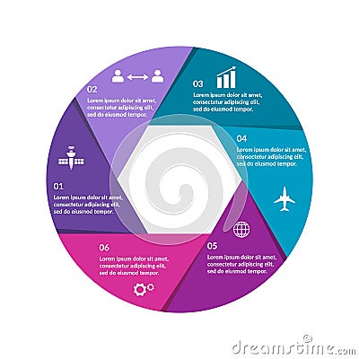 Colorful Infographic In Camera Aperture Shape. Six Steps Or Options ...
