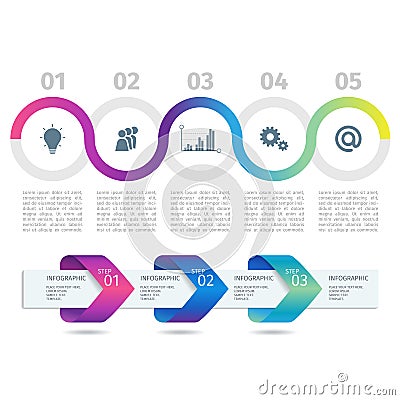 Colorful Infographic Process Chart And Arrows With Step Up Options ...