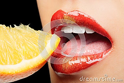 Colorful Lips Eating Lemon Royalty Free Stock Images - Image: 34931839