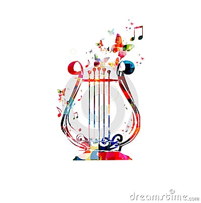 Colorful Lyre With Butterflies Cartoon Vector | CartoonDealer.com #70982211