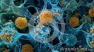 Colorful Microscopic View Of Cells And Structures, Dark Background ...