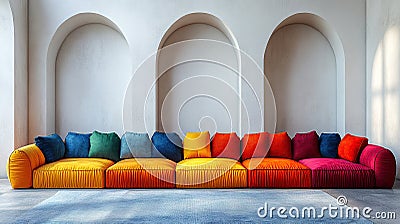 Colorful Modular Sofa In A Modern Minimalist Room With Arched Alcoves ...