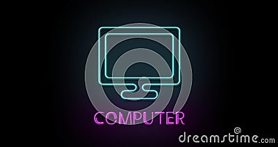 Colorful Neon Light Glowing Icon Computer. Object Isolated in PNG ...