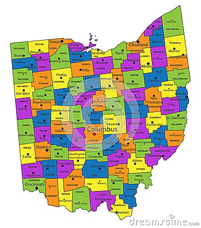 Colorful Ohio Political Map With Clearly Labeled, Separated Layers ...