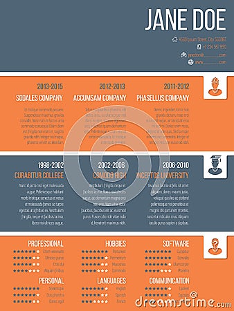 Colorful Resume Cv Template With Timeline Stock Image | CartoonDealer ...