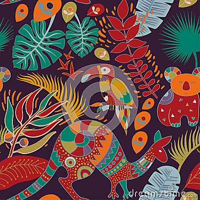 Colorful Seamless Pattern With Australian Animals. Decorative ...