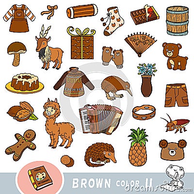 Colorful Set Of Brown Color Objects. Visual Dictionary For Children ...