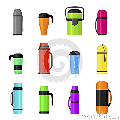Colorful Thermos Cups Flat Vector Illustrations Set | CartoonDealer.com ...