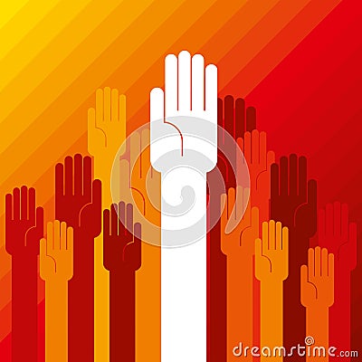 Colorful Up Hand Concept Of Democracy Cartoon Vector | CartoonDealer ...
