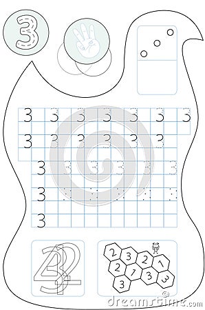 Coloring Page Number Three Printable Worksheet Cartoon Vector ...
