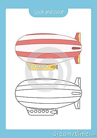 Coloring Page Outlineof Zeppelin With Example. Vector Illustration ...