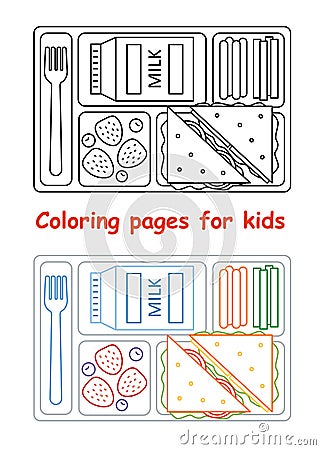Coloring Pages For Kids With Lunch Tray Cartoon Vector | CartoonDealer ...