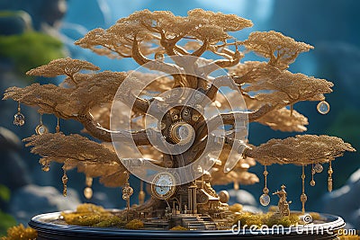 A Colossal Clockwork Tree, Its Intricate Gears And Mechanisms Reaching ...
