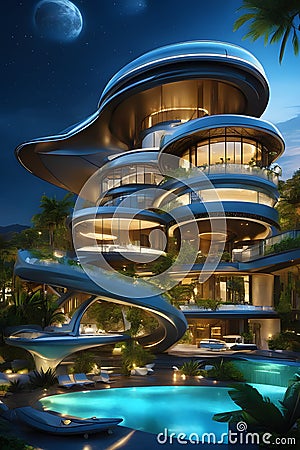 A Colossal Hypermodern Freeform Multistory Mansion Royalty-Free Stock ...