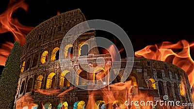 Colosseum Rome on Fire or Burning at Night Video Stock Footage - Video ...