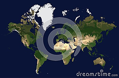 Coloured Physical Map Of The World, View From Space Cartoon Vector ...