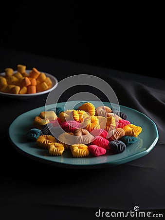 A Colourful Collar Of 3D Printed Savoury Snacks Arranged On A Plate ...