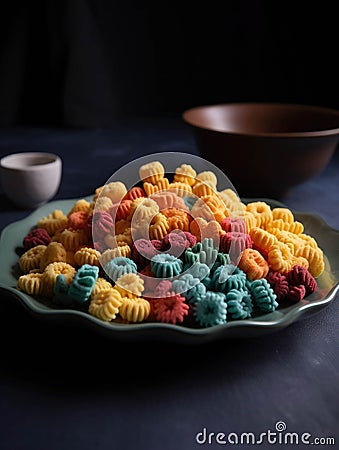 A Colourful Collar Of 3D Printed Savoury Snacks Arranged On A Plate ...