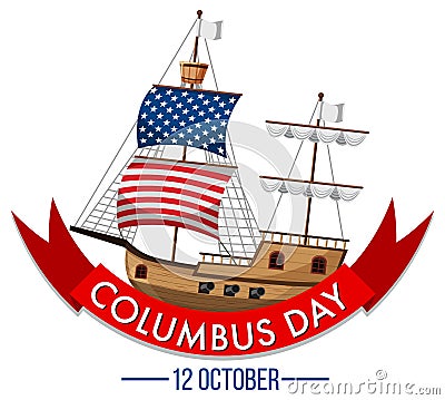 Columbus Day Banner With Flagship Cartoon Vector | CartoonDealer.com ...