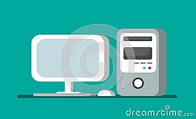 Com Phot.Illustration Of A Computer Set On A Green Background. Vector ...