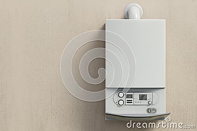 Combi Boiler On The Wall. Copy Space On The Left. 3D Illustration ...