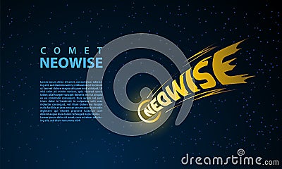 Comet Neowise Lettering Emblem On Stars Background. Vector Banner ...