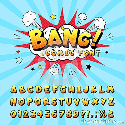 Comic Book Alphabet. Retro Cartoon Comic Book Graphic Font Elements ...