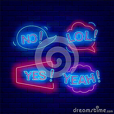 Comic Speech Bubbles Neon Collection. Yes And No. Lol And Yeah Text ...