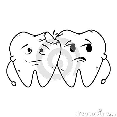 Comic Teeth Break Couple Kawaii Characters Cartoon Vector ...