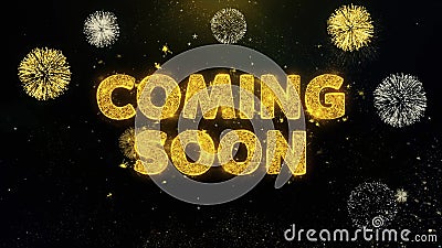 Coming Soon Text on Gold Particles Fireworks Display. Stock Footage ...