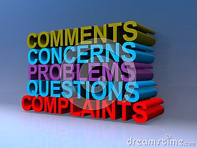 Comments Concerns Problems Questions Complaints On Blue Stock Image ...