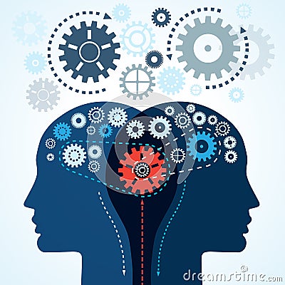 Communication Concept. Human Two Heads With Gears. Human Brain ...