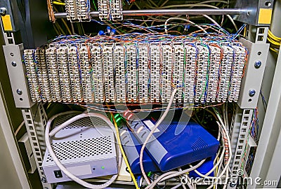 Communication Patch Panel For Ip Telephony. Modems And Switches Are In ...