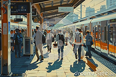 Commuters Rushing To Catch A Train On A Busy Station Platform ...