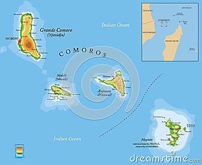 Comoros Islands Highly Detailed Physical Map Vector Illustration ...