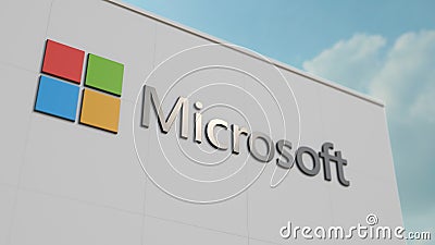 Microsoft Logo on the Wall. Editorial 3D Animation Stock Footage ...