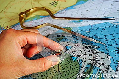 Compass Course Calculation, Navigation, Sea Chart. Direction In ...
