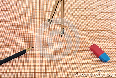 Compass Eraser And A Pencil On A Sheet Of Graph Paper Royalty-Free ...