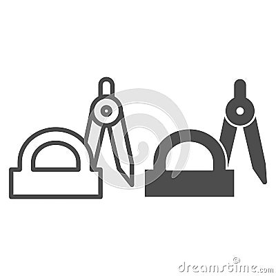 Compass And Protractor Line And Solid Icon, School Concept, Geometry ...