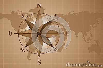 Compass Rose On Map World Royalty Free Stock Photo - Image: 9941935