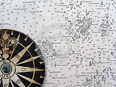 Compass Rose On Vintage Map Royalty Free Stock Photo - Image: 1038435