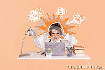 Composite Collage Image Of Amazed Overworked Girl Hands Touch Head ...