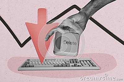 Composite Photo Collage Of Hand Point Keyboard Tool Push Delete Button ...