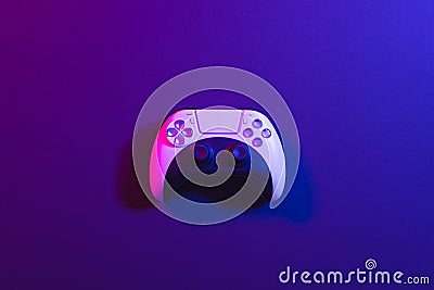 Composite Of Video Game Pad And Copy Space On Neon Background Stock ...