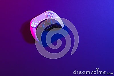 Composite Of Video Game Pad And Copy Space On Neon Background Stock ...