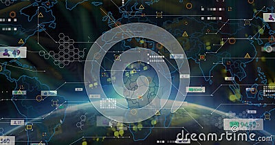 Composite Video of Network Server with Icons Highlighting Locations on ...